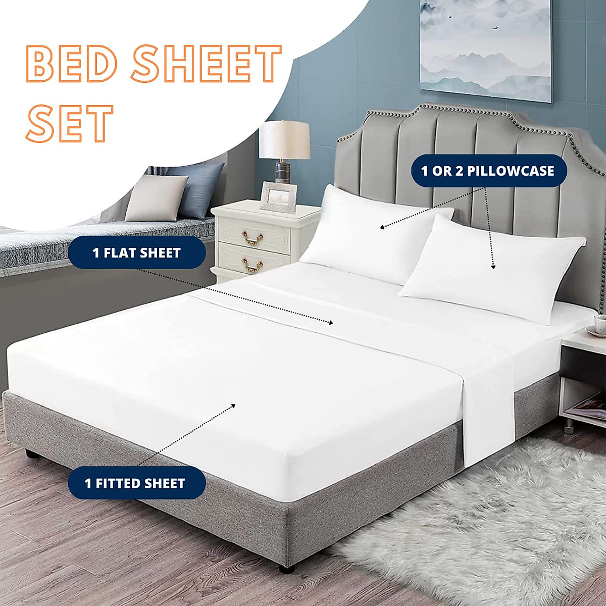 THYUNQ Floral Sheets for California King Size Bed, Botanical Flower Pattern Bedding Sheets & Pillowcases 4 Piece, Soft Microfiber Printed Sheet Set with 14 Inch Deep Pocket Fitted Sheet