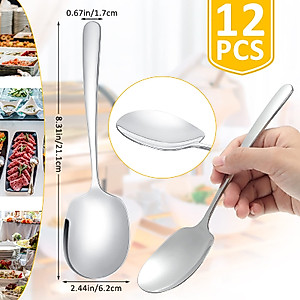 Set of 12 Stainless Steel Serving Spoons Large Metal Serving Utensils Dishwasher Safe Spoons for Buffet Catering Food Cooking Kitchen Banquet Restaurant Home, Silver, 8.3 Inches Long
