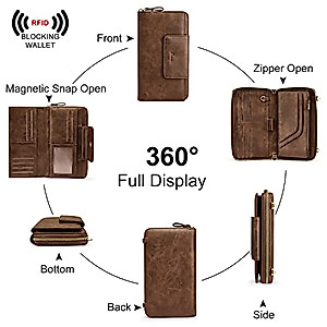 S-ZONE Women Travel Wallets RFID Blocking Leather Wristlet Clutch Crossbody Purse Passport Document Credit Card Holder