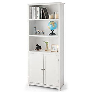 IFANNY Tall Bookshelf with Doors, 3 Shelf Bookcase with Storage Cabinet, Vertical Bookshelves and Bookcases, Modern Display Shelf, Wood Book Shelf for Bedroom, Living Room, Home Office (White)
