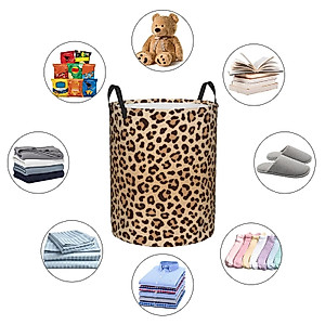 Gbuzozie Leopard Print Round Laundry Hamper Animal Skin Texture Storage Basket Toys Clothes Organizer Bin For Home Bathroom Bedroom Dorm Nursery, 38l