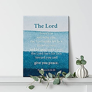 Inspirational Scripture Wall Art The Lord Bless You And Keep You Canvas Painting Prints for Home Living Room Wall Christian Decor Framed Bible Verse Artwork Gifts(12x15 Inch)