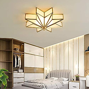 LITFAD Modern 4-Light LED Ceiling Lamp Beveled Frosted Glass Flush Mount Lighting Fixture Traditional Brass Star Close to Ceiling Light Decorative Pendant Light for Hotel Hall Bedroom Living Room