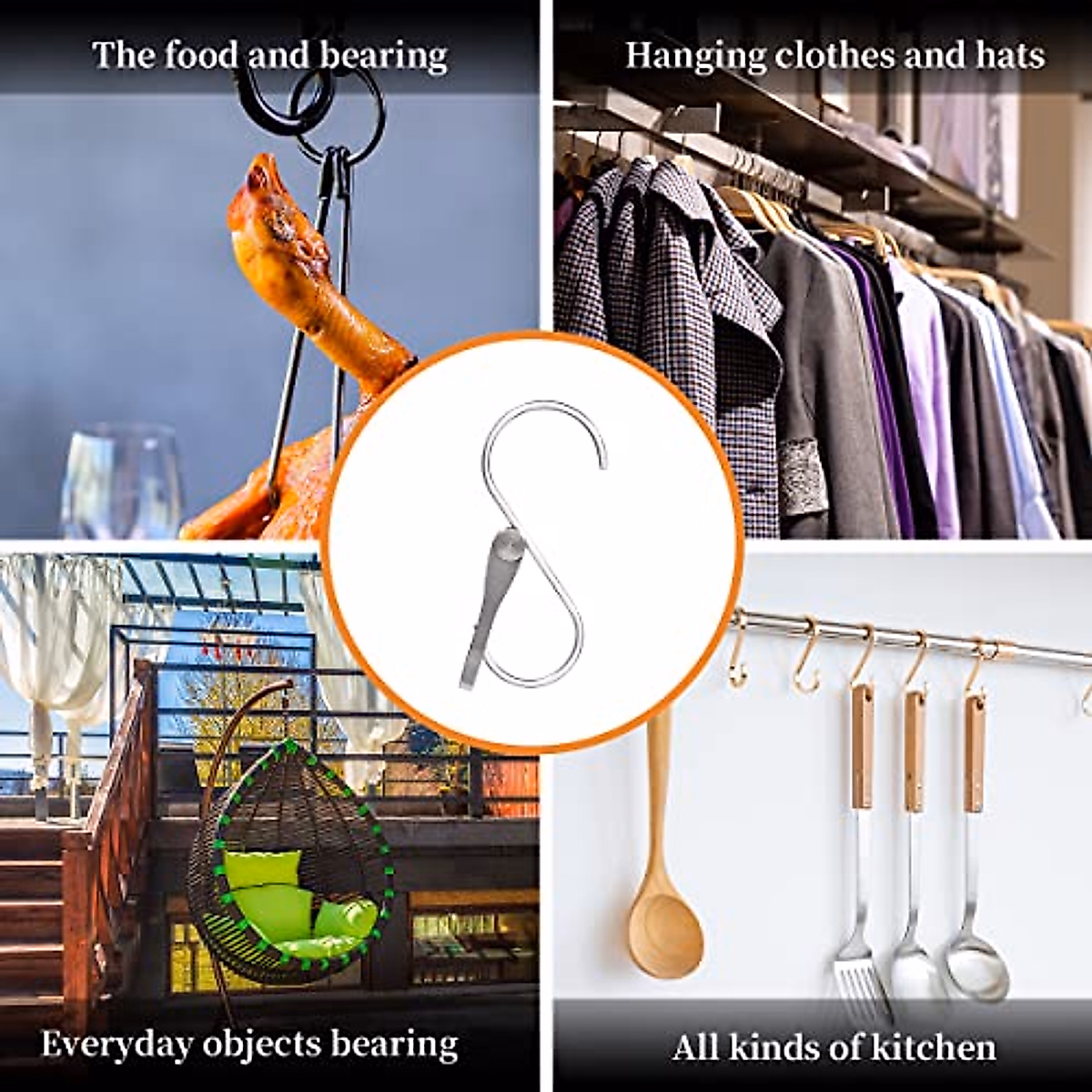 GEZIDEA S Hooks Stainless Steel Heavy Duty S Hooks Anti Drop for Work Shop,Wardrobe,Office,4Pieces