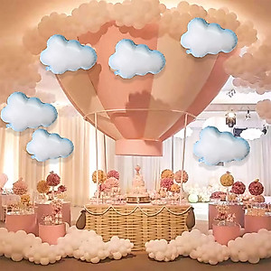 Cloud Balloons, 8 Pcs 30 Inch Mylar Foil Helium Large Cloud Balloons For Birthday Party Baby Shower Wedding Bridal Shower Blue White Themed Party Decorations Supplies