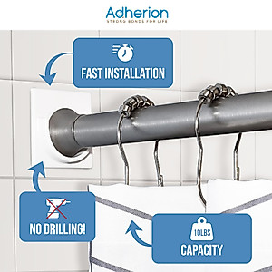 Adherion Adhesive Shower Curtain Rod Holder | Rod Retainer | Bathroom Tension Rod Wall Mount Brackets | No Drilling | Stick On | 3M Adhesive | White | 2 Pack | Shower Curtain Rod not included |