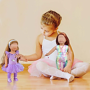 2-Sets 18-inch Doll-Clothes Accessories Ballet Dance Outfit Set with Shoes, Yoga Mat, Bracelet, Necklace, Bag-Compatible with American 18 inch Dolls -Purple