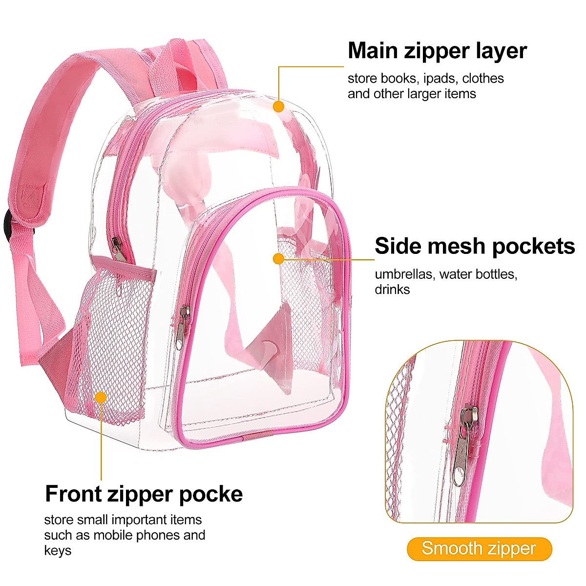 2 Pieces Cute Clear Backpack Plastic Transparent Bookbag See Through Plastic Bookbag for 1-5 Year Old Kindergarten children (Black, Pink)