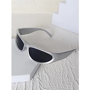 ADE WU Wrap Around Fashion Sunglasses for Women Men Trendy y2k Silver Sport Sun Glasses Goggles Futuristic Shades