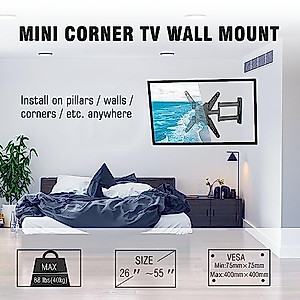 FORGING MOUNT Corner TV Wall Mount Single Stud Articulating Arm Full Motion TV Bracket for Most 26-55" Flat Curved TVs with Tilt, Swivel and Extends 18inch, Holds 88lbs, Max VESA 400x400mm