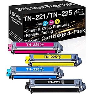 4-Pack (BK+C+M+Y) Compatible TN-221 TN221 Printer Toner Cartridge TN225 TN-225 TN221/225 Used for Brother MFC-9340CDW 9330CDW 9130CW HL-3170CW 3180CDW DCP-9020CDN, Sold by Etechwork