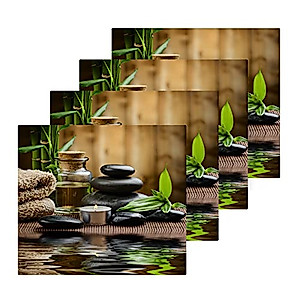 Kigai 6PCS Zen Basalt Stones on Wood Towels Cotton Washcloths Set,Quick Drying & Absorbent Soft Bathroom Hand Towel Lightweight & Portable Fingertip Towel