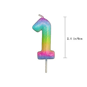 2.76" Large Birthday Candles 1st One Year Cake Baby Roman Cool Number Candle No 1 9 18 21 30 40 50 60 70 Cake Topper Numeral Candle Party Wedding Anniversary Decorations (Rainbow1)