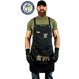GRILL TEAM SIX BBQ Aprons for Men Ultra Tough Elite Chef Apron with 5 Pocket Design - Perfect Grilling Gifts for Men and Dads