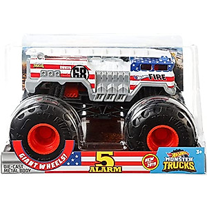 Hot Wheels Monster Trucks 1:24 Scale Vehicles, Collectible Die-Cast Metal Toy Trucks with Giant Wheels & Stylized Chassis, Gift for Kids Ages 3 Years Old & Up