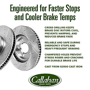 Callahan Front Drilled Slotted Brake Disc Rotors and Ceramic Brake Pads + Hardware Brake Kit For Mercedes-Benz C300 C350 E250 E350 E400 SLC300