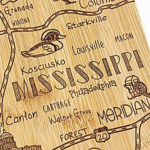 Totally Bamboo Destination Mississippi State Shaped Serving and Cutting Board, Includes Hang Tie for Wall Display