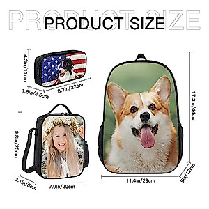 Viezrrle Custom Backpack Set, Personalized School Backpack 3 Piece Set with Lunch Bag Pencil Case Design Your Photos Text Logo for Boys Grils School Travel