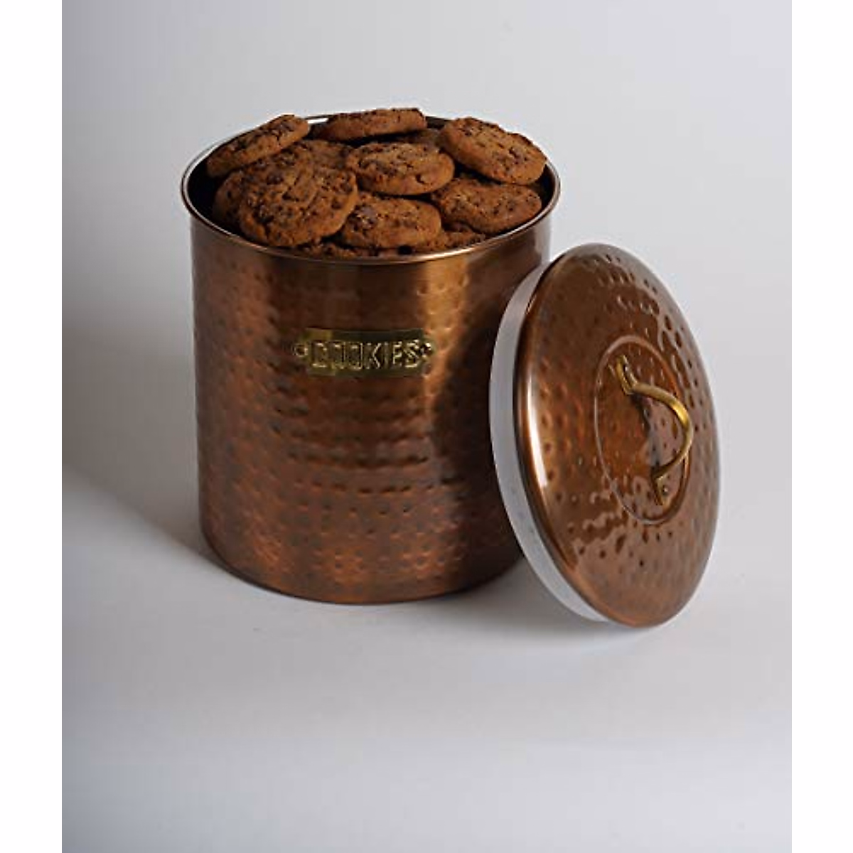 NuSteel Hammered Stainless Steel JAR, Cute Container, Decorative Kitchen Food Storage Holder for Cookies, Biscuits, and Baked Treats, with Rubber Seal lid, Copper Antique