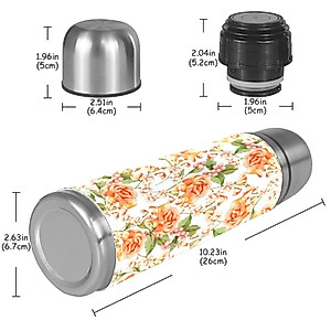 Stainless Steel Leather Vacuum Insulated Mug Flower Thermos Water Bottle for Hot and Cold Drinks Kids Adults 16 Oz