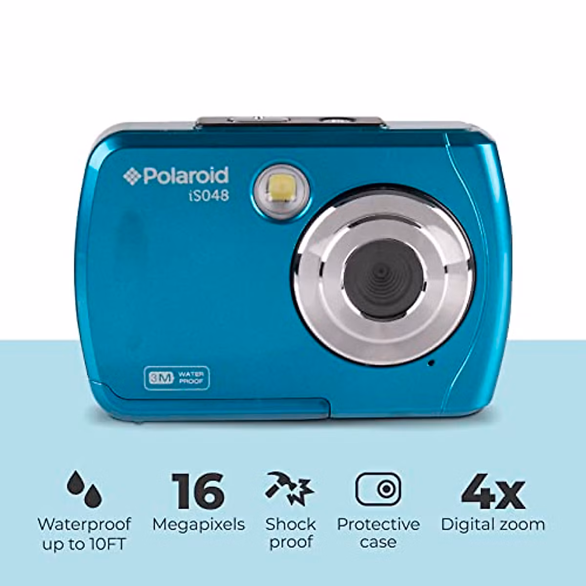 Polaroid IS048 Waterproof Instant Sharing 16 MP Digital Portable Handheld Action Camera, Teal