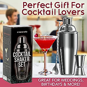 24oz Cocktail Shaker Set with Bar Accessories for Home Bar Shaker Set - Martini Shaker, Jigger, Drink Shaker Mixer Spoon - Alcohol Shaker Bartender Gift - Bartending Kit Essential for Home - Cresimo
