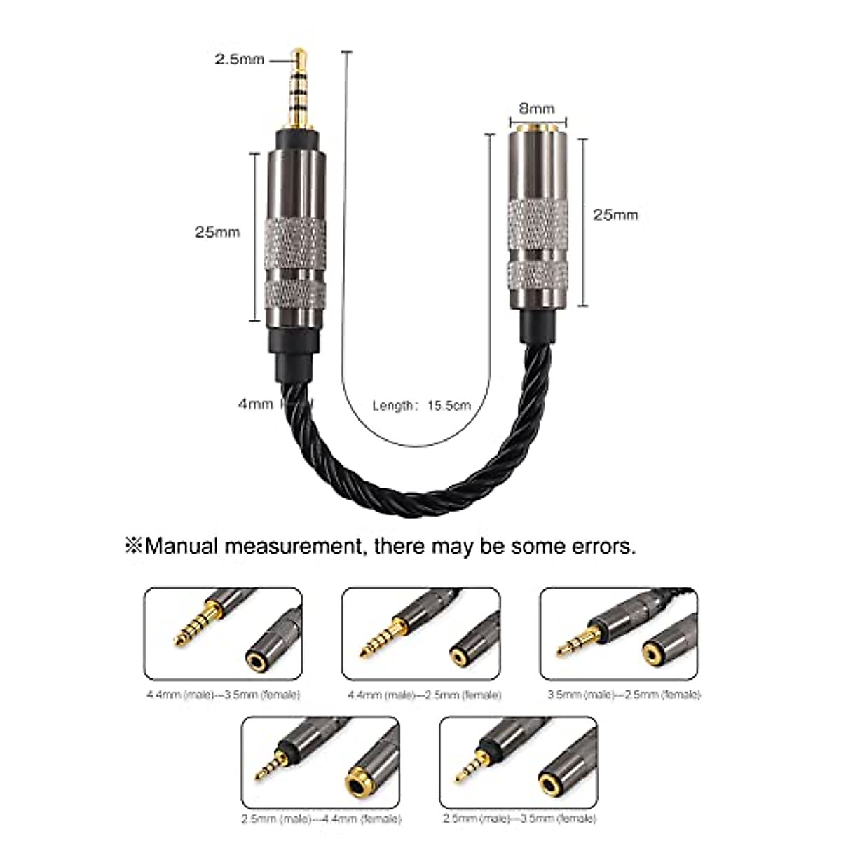 Headphone Adapter 2.5mm Male to 4.4mm Female Adapter for 4.4mm Cable Connected to Balanced 2.5mm Player Device High Stereo Audio Converter OFC Cable with Gold-Plated Plug 6 inch Length Extension Cord