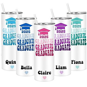 Personalized Graduation Tumbler, 2025 Graduation Gifts for Her Him, Custom Graduations Cup with Name, 20oz Insulated Tumbler with Lids Straws, Class of 2025 Gifts Bulk, Senior Gift for Women Men