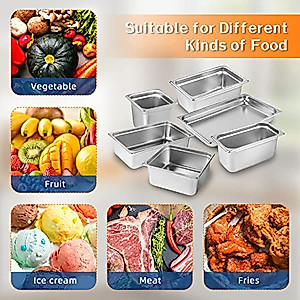 HOCCOT Full Size Hotel Pan 6 Packs, 6" Deep 304 Stainless Steel Steam Table Pan for Chafing, Commercial Food Pan for Hotel, Buffet, Restaurant, Party, Catering Food Pan for Food Supply & Storage