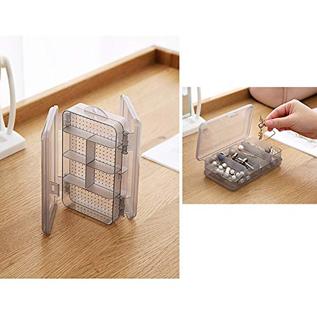 2Pcs Grey Double Layer Plastic Jewelry Box Organizer Storage Container for Earrings, Necklaces, Rings, Bead, Fishing Tackle, Jewelry, Pins, Hair Clips, Screws, Small Items Craft Box Case (10 Grid)