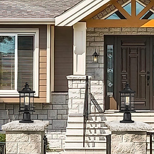 Emliviar Outdoor Post Light Fixtures, 15 Inch Farmhouse Modern Lamp Post Lighting for Outside, Black Finish with Seeded Glass, XE229P BK