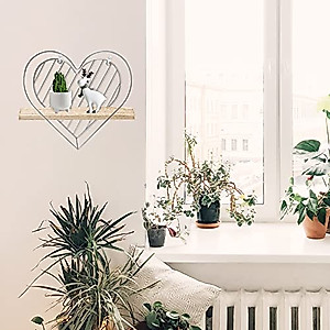 EsLuker.ly Grey Floating Shelf Cute Romantic Heart Floating Shelves Wall Mounted Rustic Metal Wooden Shelves for Nursery Room Bathroom Bedroom Office Decor