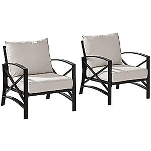 Crosley Furniture KO60013BZ-OL Kaplan Outdoor Metal Arm Chairs, Oiled Bronze with Oatmeal Cushions