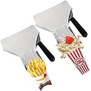 2 Pack Popcorn Scoop Stainless Steel French Fry Scooper Scoop Quick Fill Popcorn for Popcorn Machine, Speed Hand Scoop Commercial Fry Bagger Scooper for French Fries, Snacks, Ice, Dried Nuts