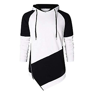 Hoodies for Men Thenlian Man Autumn Spring Patchwork Long Sleeve Hoodies Sweatshirt Blouse Shirt(Black, XL)