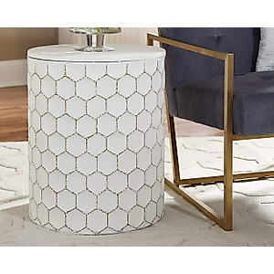 Signature Design by Ashley Polly Geometric Honeycomb Indoor Outdoor Accent Stool or Table, White