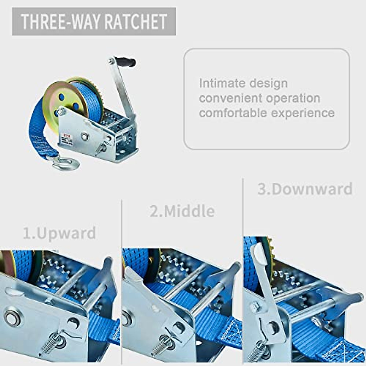 OPENROAD Boat Winch 3200lbs Hand Winch, with 32ft Blue Strap and 2 Speed switchable, for Boat Trailer Towing Winch……