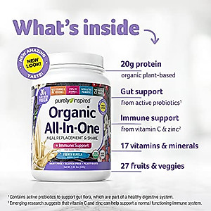 Meal Replacement Shake, Organic | Purely Inspired All-in-One Plant Based Protein Powder for Women & Men Shake Vanilla, 1.3 Pounds
