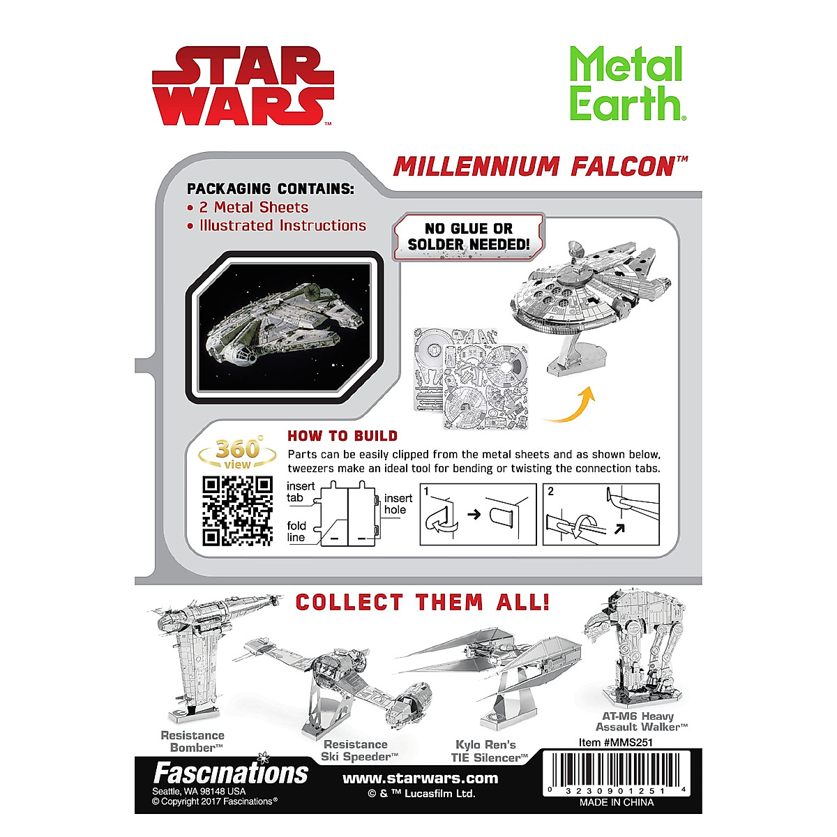 Metal Earth Fascinations Star Wars Millennium Falcon 3D Metal Model Kit Bundle with Tweezers