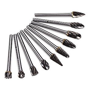 BHA Tungsten Carbide Burr Die Grinder Rotary Tool Bit Set for Aluminum and Other Non Ferrous Material Engraving and Precision Work, Aluma Cut with 1/8” Shank - 10 Pieces