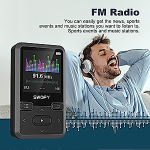 32GB Clip Mp3 Player with Bluetooth 5.0, Mini Portable Wearable Mp3 Player with FM Radio Recording, Music mp3 Player for Kids with Pedometer Mp3 and Mp4 Player, Max 128GB TF Card (Black).