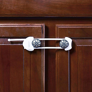 Toddleroo by North States Large Sliding Cabinet Locks | Keep Side by Side cabinets Safely & securely Closed | Works on Cabinet Handles up to 4.5" Apart | Baby proofing with Confidence (2-Pack, White)