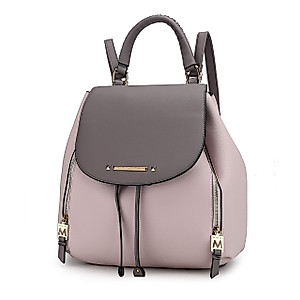 MKF Collection Backpack for Women Vegan Leather Bookbag Top Handle Bag Lady Fashion Pocketbook Travel bag Blush Charcoal by Mia k