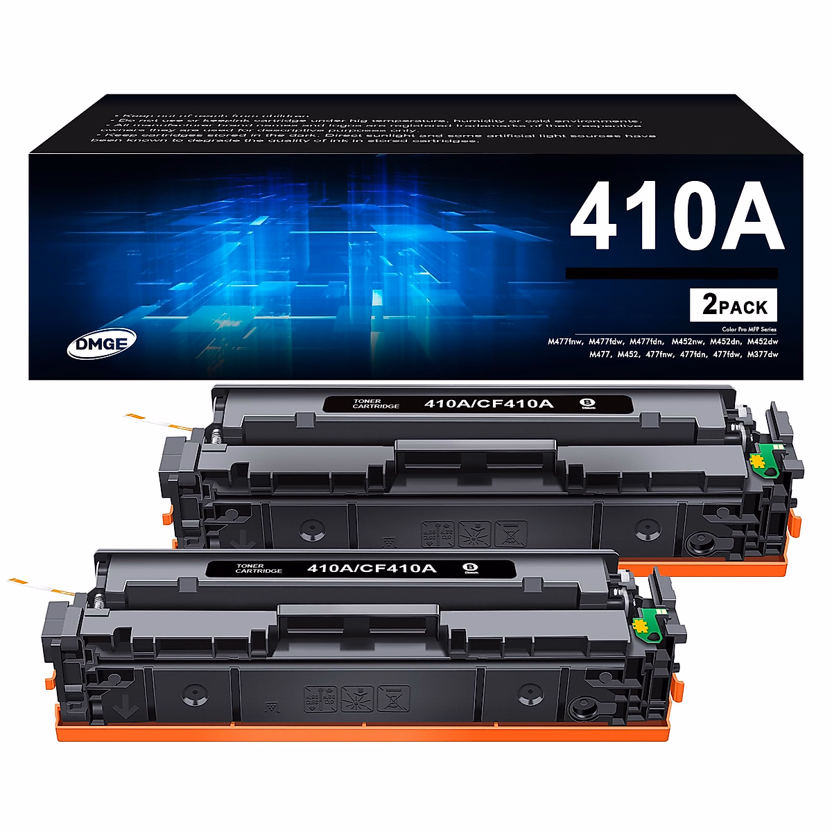 DMGE 410A Toner Cartridge - Toner Replacement for HP 410A CF410A 410X Compatible with HP Color Laserjet Pro MFP M477fnw M477fdw M452nw M452dn,Color Laserj Pro M477 M452 Series |(Black, 2 Pack)
