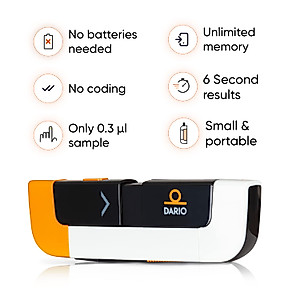 DARIO Smart Glucose Monitor Kit | Test Blood Sugar Levels & Manage Diabetes, Testing Kit Includes: Glucometer with 25 Strips, 10 Sterile lancets (Lightning Adapter - For iPhones Up To 14 Only)