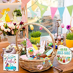 10 Pieces Easter Tiered Tray Decoration Hello Spring Tiered Tray Decor Farmhouse Wood Decor Fresh Flower Market Home Gnome 3D Sign Seasonal Bloom Butterfly Kitchen Wooden Ornament (Rabbit Style)
