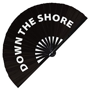 Down The Shore Hand Fan Foldable Bamboo Circuit Rave Hand Fans Slang Words Fan Outfit Party Gear Gifts Music Festival Rave Accessories (Black)