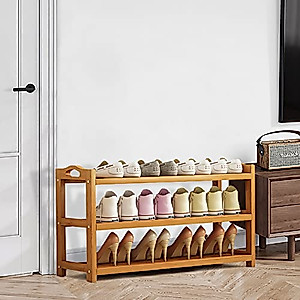 Bamboo Shoe Rack Free Standing Shoe Racks 3 Tier Natural Stackable Storage Shelf with Multi-Function Combinations for Entryway Closet Hallway