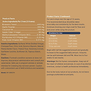 Flea and Tick Prevention for Dogs, Chewable – 90 Peanut Butter Flavored Soft Chews – Made with B Vitamins, Garlic Powder, Brewers Yeast, Coconut Oil, and Apple Cider Vinegar