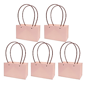 CheeseandU 5Pack Kraft Paper Flower Gift Bags Bouquet Bags Box Waterproof Heavy-Duty Paper Rectangle Carrier Bags with Handle Tote Bags for Birthday Wedding Party Favors, Pink